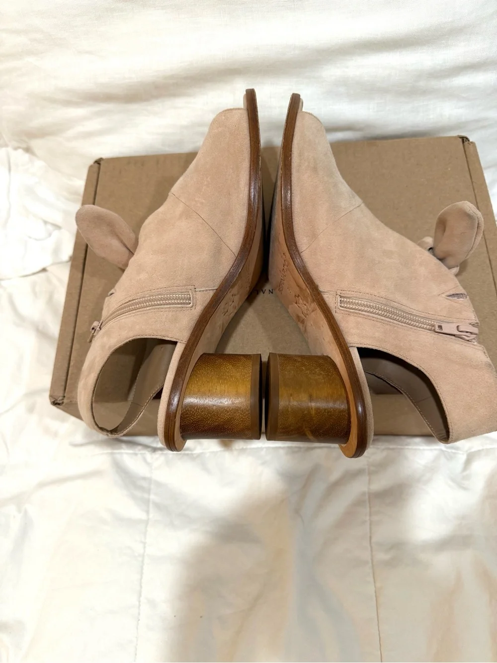 Bernardo | Shoes | Bernardo Lizzie Blushtan Suede Knot Peeptoe Zip ...